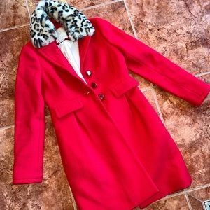 kate spade | Jackets & Coats | Kate Spade Red Wool Leopard Collar Coat ...